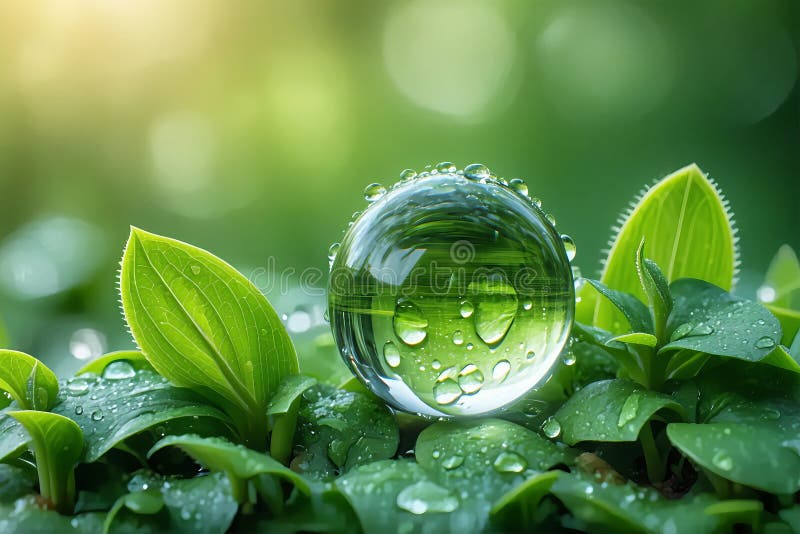 Drop on Wet Leaves. Round Drop with Reflection Stock Illustration ...