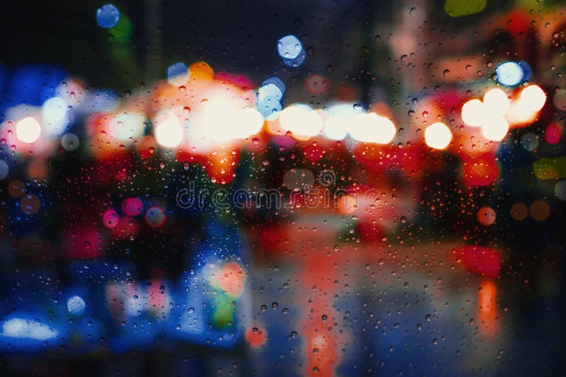 Drop on Window Car with the Rainy Night City Stock Photo - Image of ...