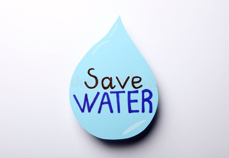 Drop with Words Save Water on White Background, Top View Stock Photo ...