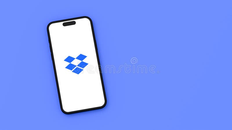 Dropbox Logo on Mobile Phone Screen on Blue Background with Copy Space ...