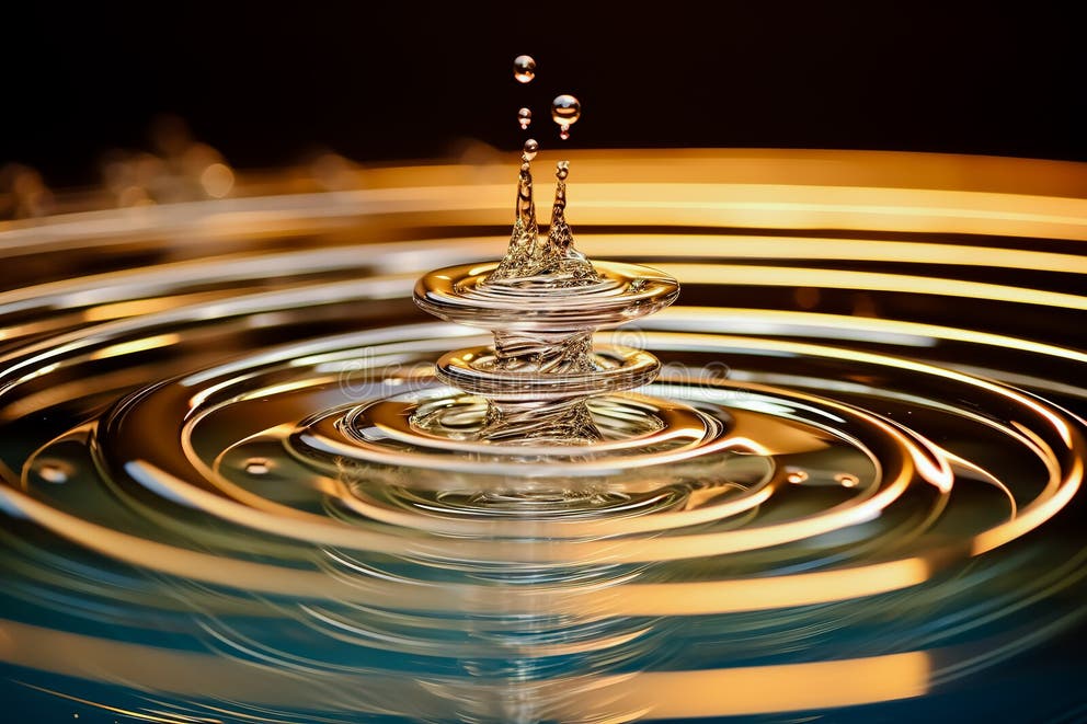 A Droplet Falls Reflecting Wave Patterns on Water. Generative AI Stock Illustration ...