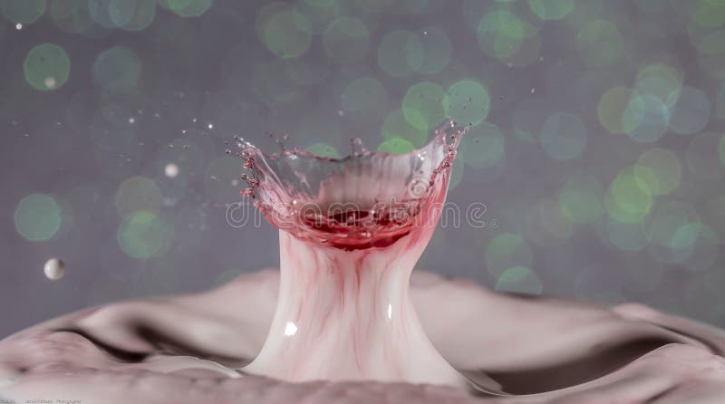 Droplet Photography: a Red Drop Falling into the White Liquid Stock ...