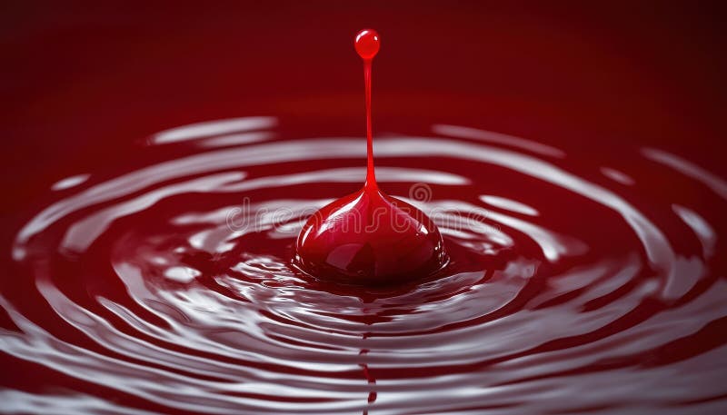 A Droplet of Red Liquid Creates Ripples in a Dark Background at Close ...