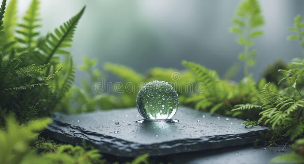 Droplet on Slate Stone in Nature with Greenery Background Stock Image ...