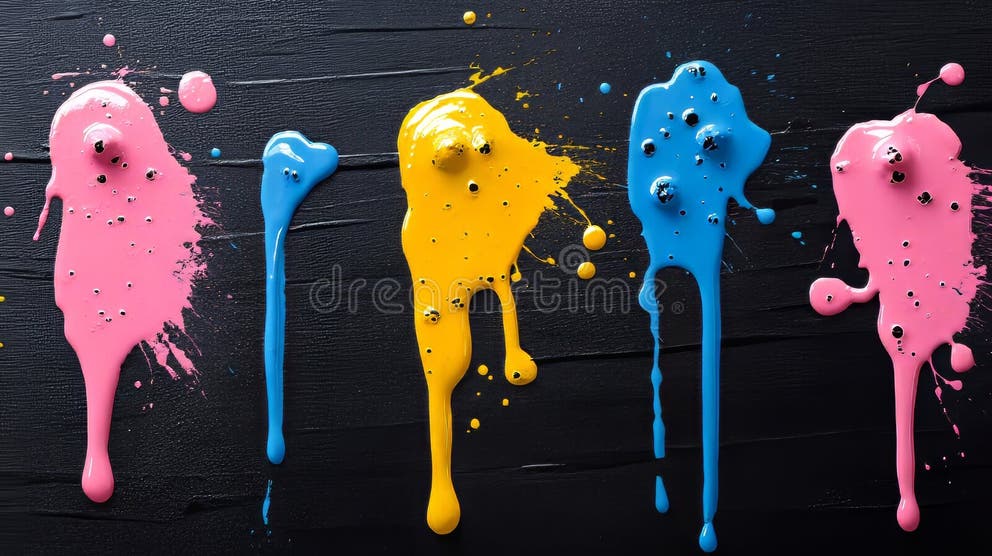 Droplets of Bright Paint Spill and Splash Onto a Shadowy Surface Stock ...