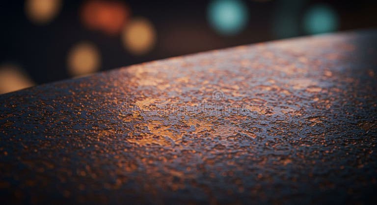 Droplets Cover a Smooth, Dark Surface, Reflecting Warm, Diffused Light ...