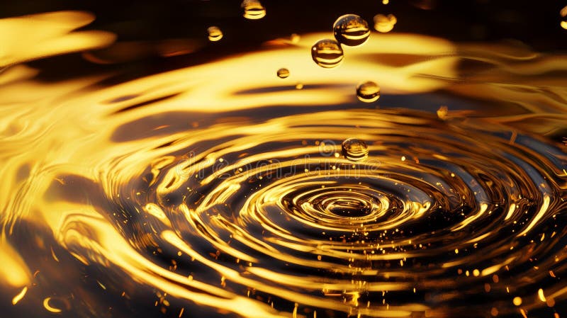 Droplets Splashing in Golden Liquid with Circular Ripples Stock Image ...
