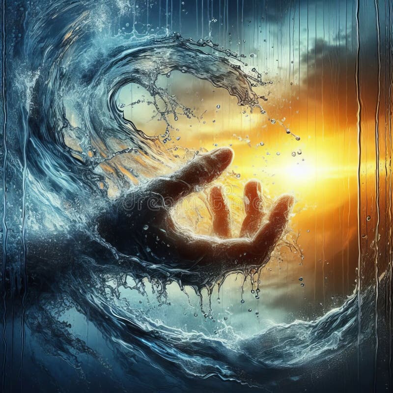 Droplets of Water Splashing Against a Window, Creating a Refres Stock ...