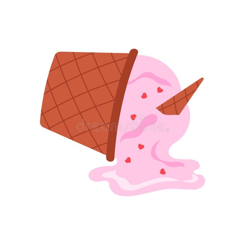 Dropped Ice Cream on Floor, Pink Drops Flow Out of Waffle Cup Stock ...