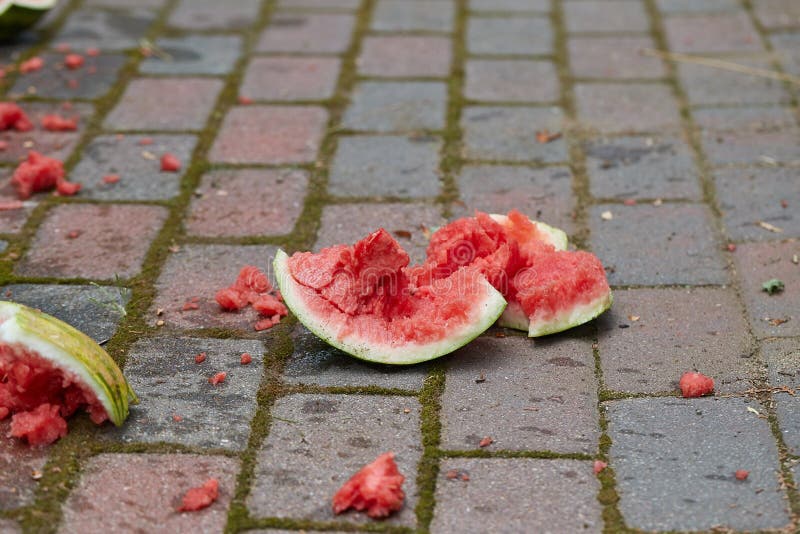Dropped Watermelon on the Ground Stock Photo - Image of destroy, impact ...