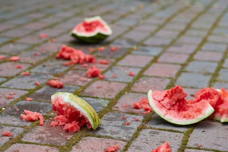 Dropped Watermelon on the Ground Stock Image - Image of splash, fallen ...