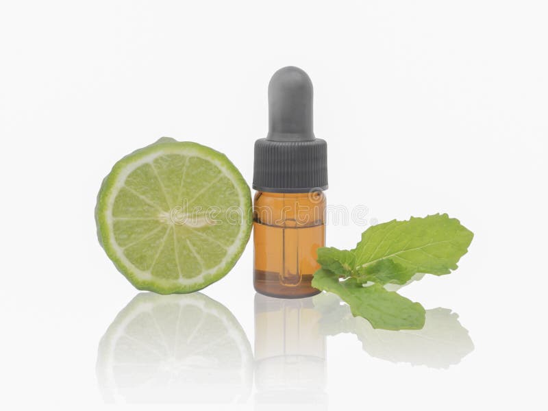 Dropper Bottle with Kaffir Lime and Mint Leaves Stock Image - Image of ...