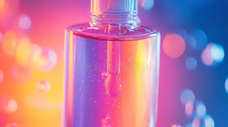 Dropper Bottle with Liquid Dripping Against a Neon Background Stock ...