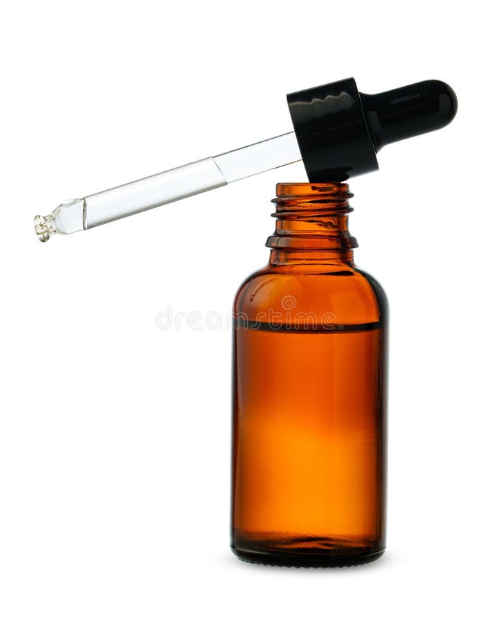 Dropper Bottle with Liquid Dropping on a White Background Stock Photo ...