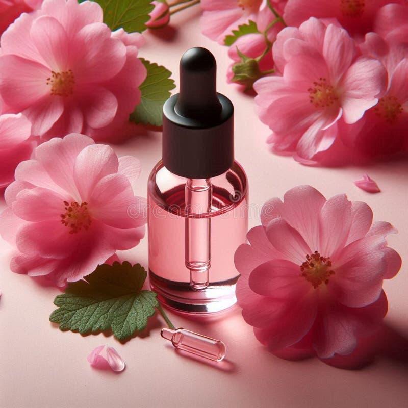 Blush Pink Dropper Bottle with Natural Floral Elements Stock ...