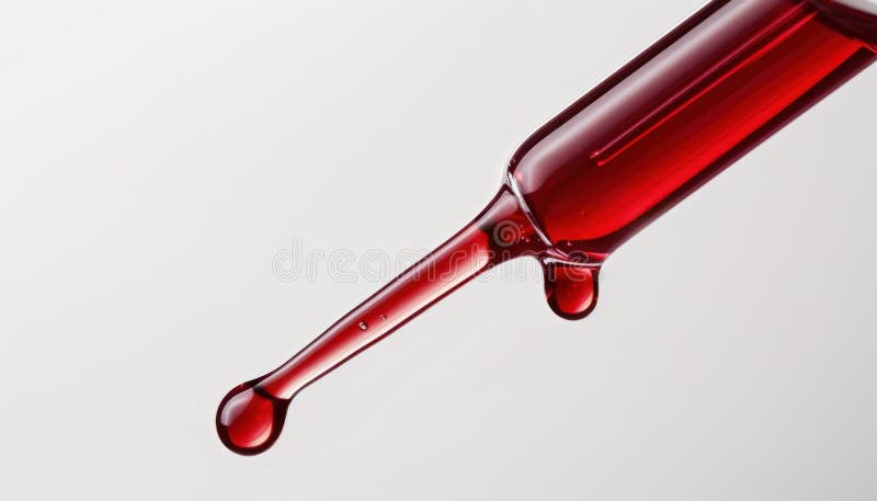 A Dropper Dispensing Red Liquid Against a Neutral Background in a ...