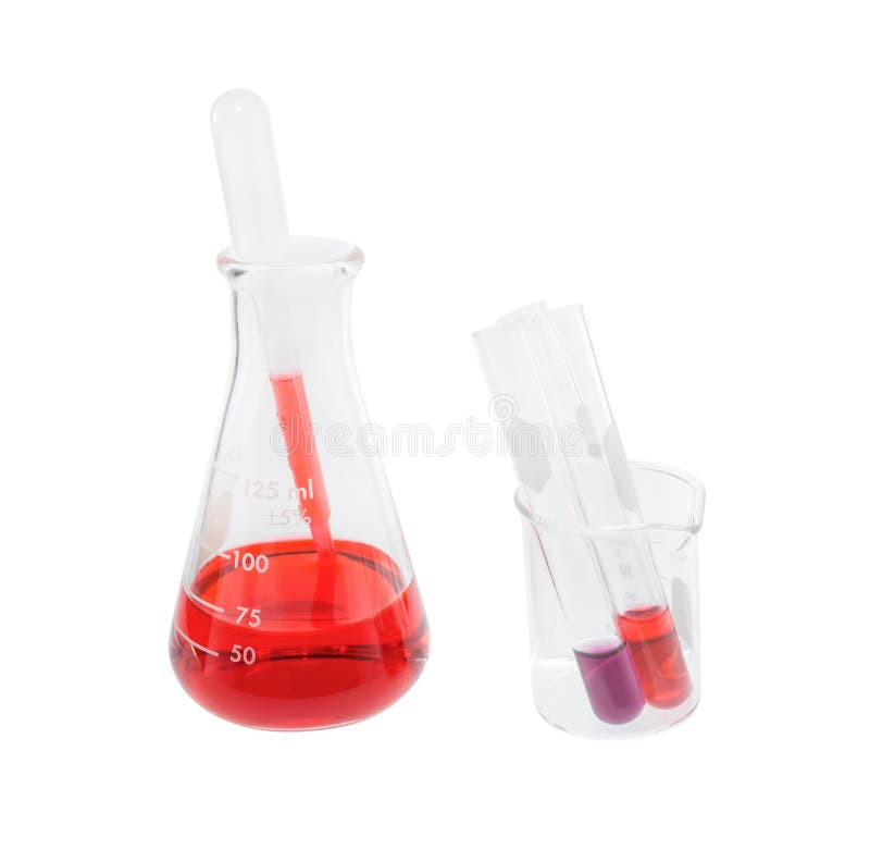 Red Solution in Flask and Test Tube Stock Image - Image of tube ...