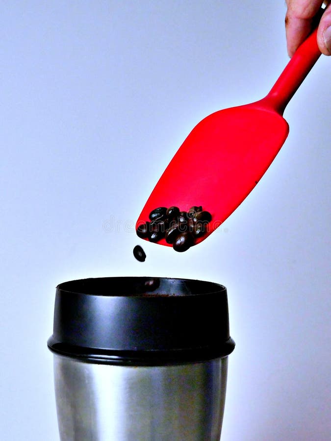Dropping Coffee Beans in the Grinder Stock Image - Image of bottle ...