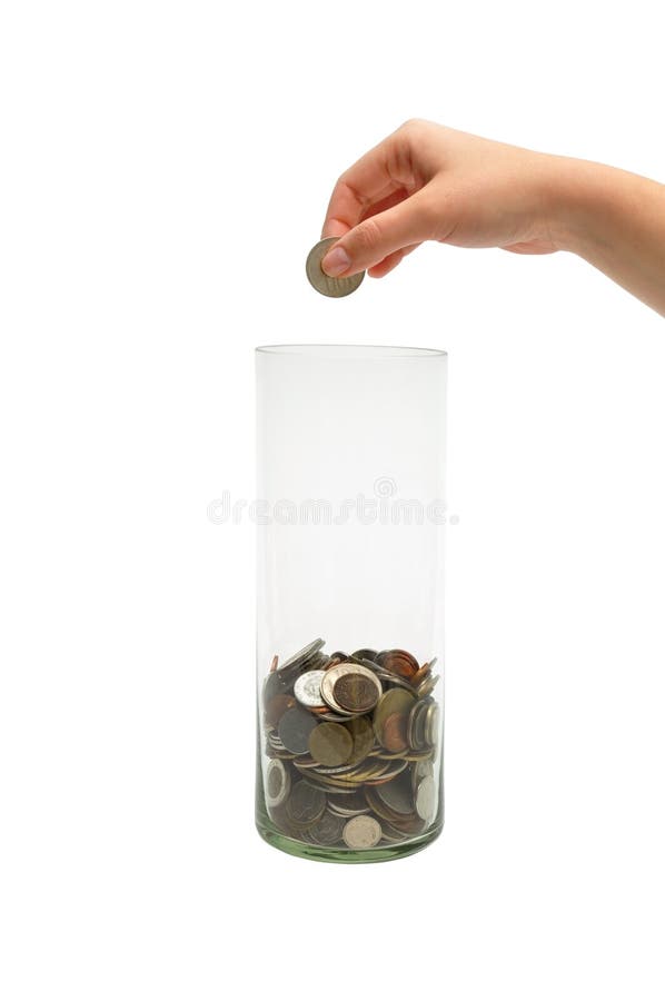 Dropping Coin into Glass Jar Stock Image - Image of economy, collect ...