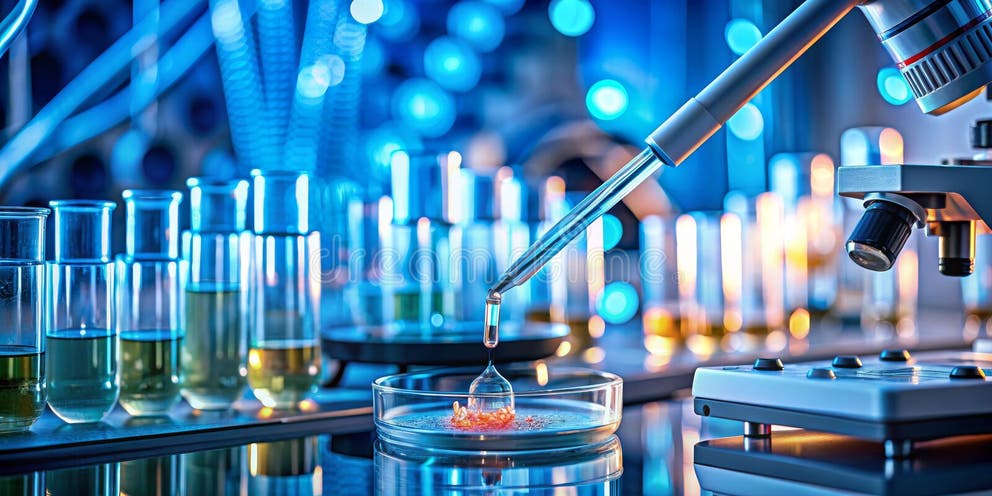 Dropping Liquid into Petri Dish in a Laboratory Setting, Microscope ...