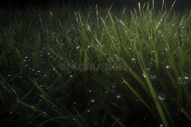 Drops of Dew on a Green Grass. Neural Network AI Generated Stock Image ...
