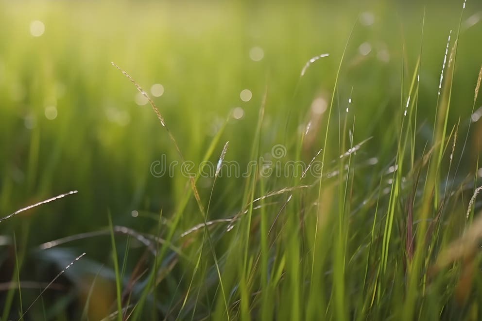Drops of Dew on a Green Grass. Neural Network AI Generated Stock Image ...