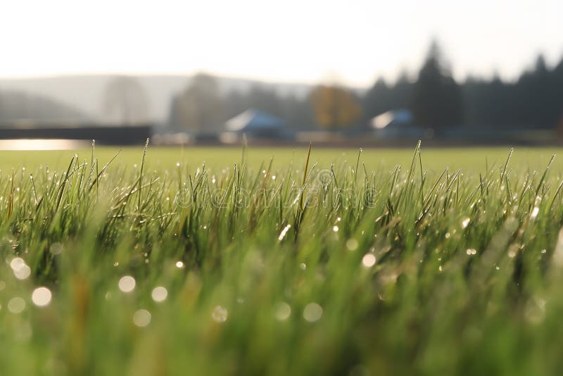 Drops of Dew on a Green Grass. Neural Network AI Generated Stock ...