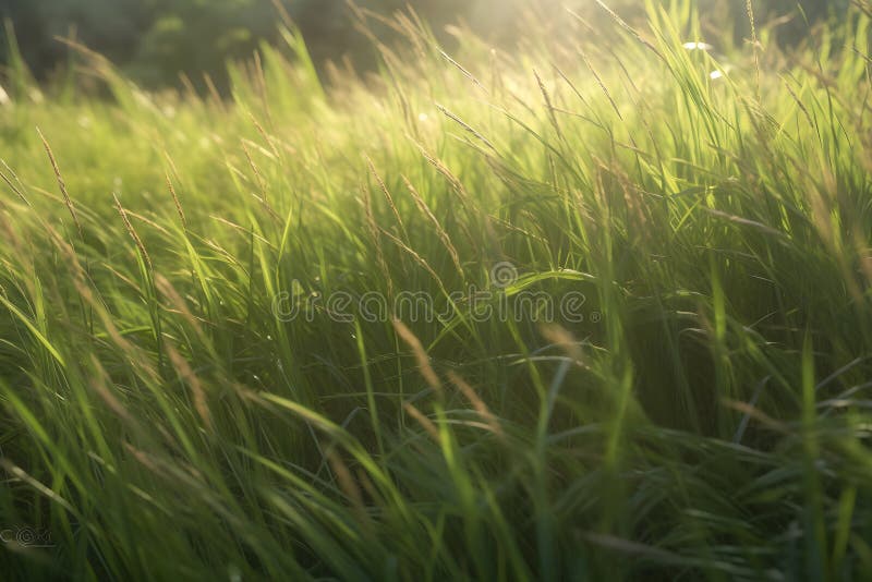 Drops of Dew on a Green Grass. Neural Network AI Generated Stock ...