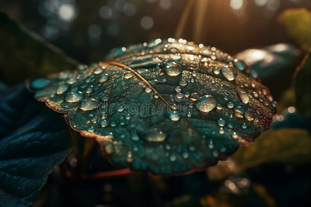 Drops of Dew on a Tree Branch. Generative AI. Stock Illustration ...