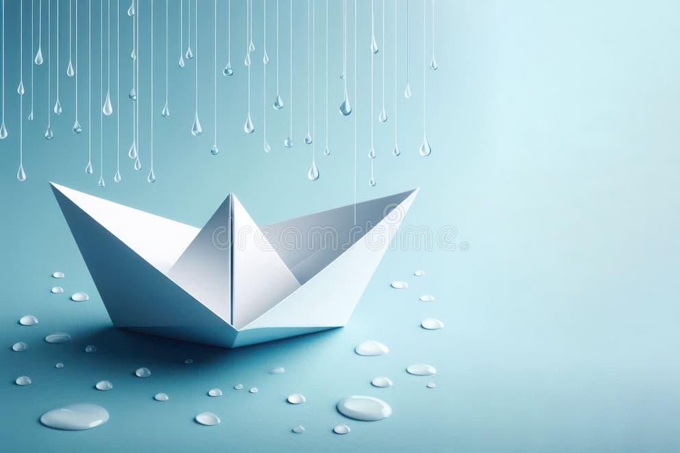 Drops Dripping on a Paper Boat. Space for Text. Stock Illustration ...