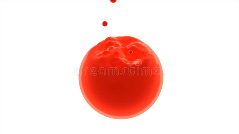 Drops Fall into Colored Liquid Ball. Design. 3D Animation of Falling ...