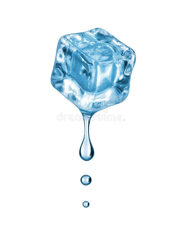 Drops Fall Down from the Ice Cube on White Background Stock Image ...