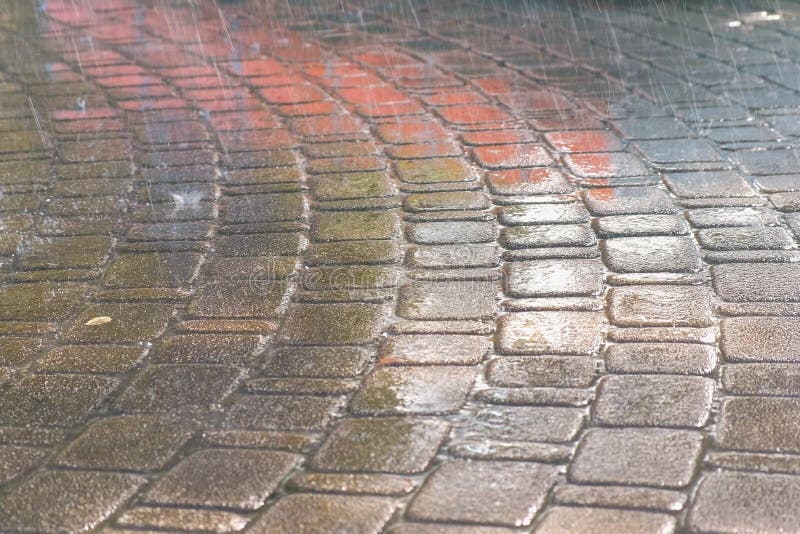 Drops of Heavy Rain on the Pavement. Stock Photo - Image of rainy ...