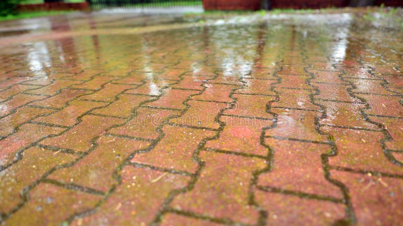 Drops of Heavy Rain on Sidewalk Surface. Stock Image - Image of walkway ...