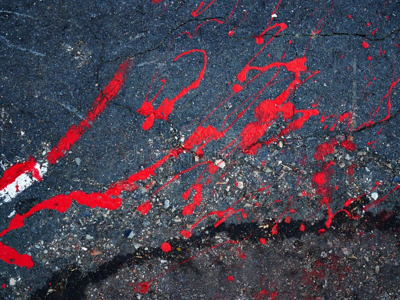 Drops of Red Paint Stain on the Asphalt Stock Image - Image of concrete ...