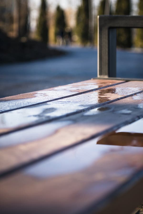 Drops of Water on a Bench after Rain Stock Photo - Image of fall ...
