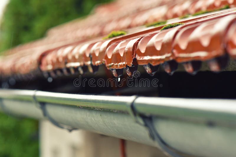 Drops of Water Flow into the Eaves Stock Photo - Image of flow, motion ...