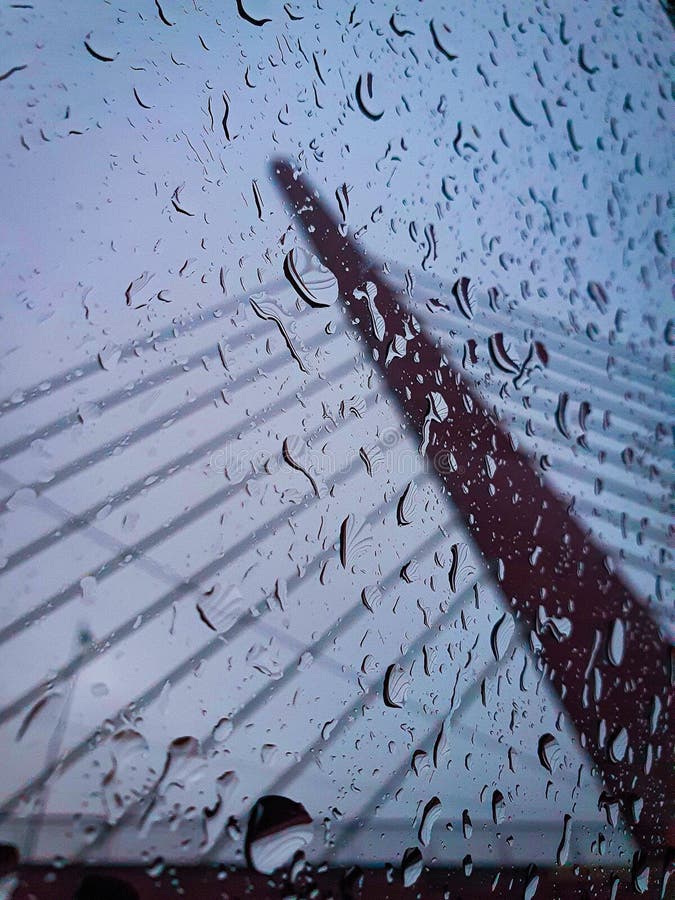 Drops of Water on the Glass. Rain on the Glass. Cable-stayed Bridge ...