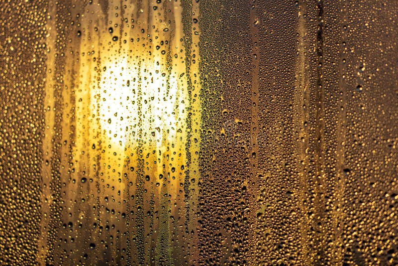 Drops of Water on a Glass Window at Dawn As an Abstract Background ...