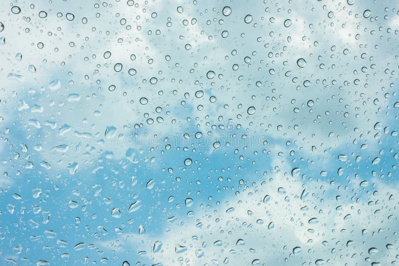 Drops of Water on Glass Window Over Blue Sky . Stock Image - Image of ...