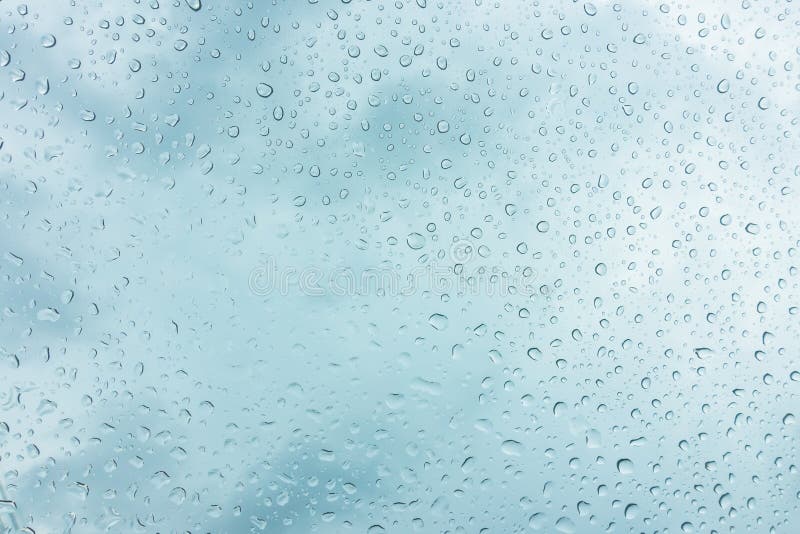 Drops of Water on Glass Window Over Blue Sky . Stock Image - Image of ...