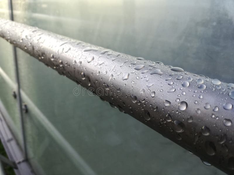 Drops of Water on a Railing after the Rain Stock Photo - Image of ...