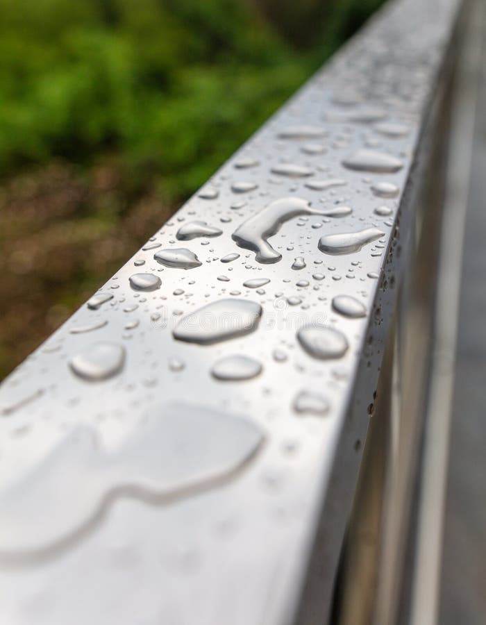 Drops of Water from Rain on a Metal Railing Stock Image - Image of ...