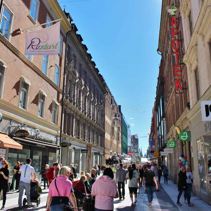 Drottninggatan - Stockholm`s Main Shopping Street. Crowd of People. 14 ...