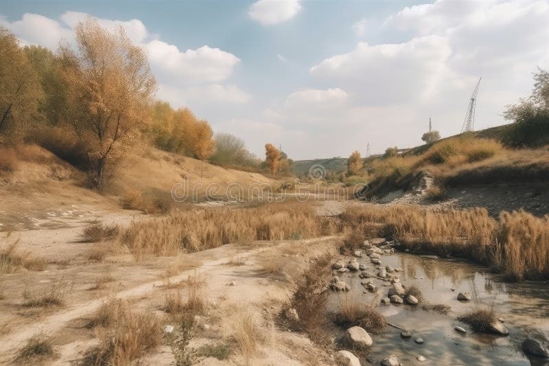 Drought-affected Area in the Countryside, with Dried Stream and ...