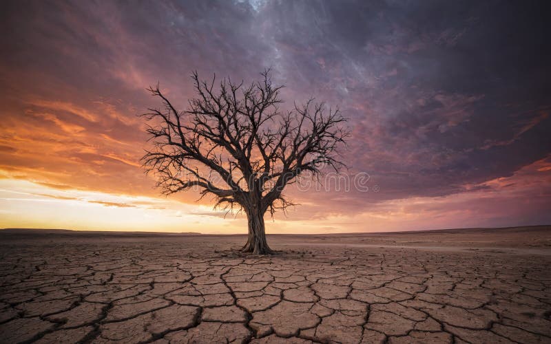 Concept Drought, Climate Change. Dry Tree in the Desert. Ecology ...