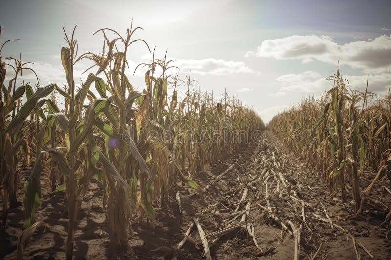 Drought in Cultivated Corn Maize Crop Field Stock Illustration ...