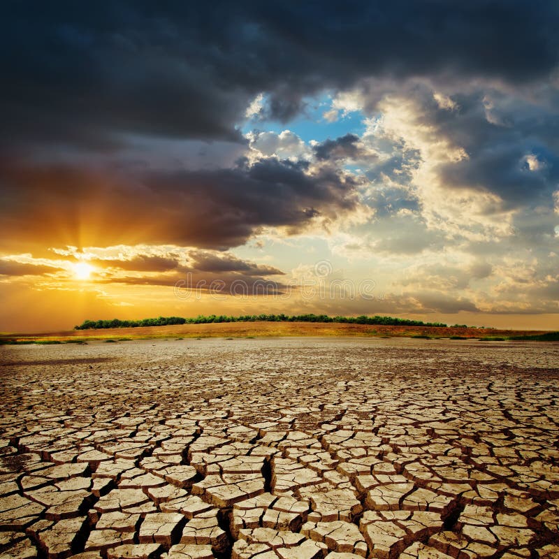 Drought Earth in Sunset. Dramatic Sky Over Desert Stock Image - Image ...