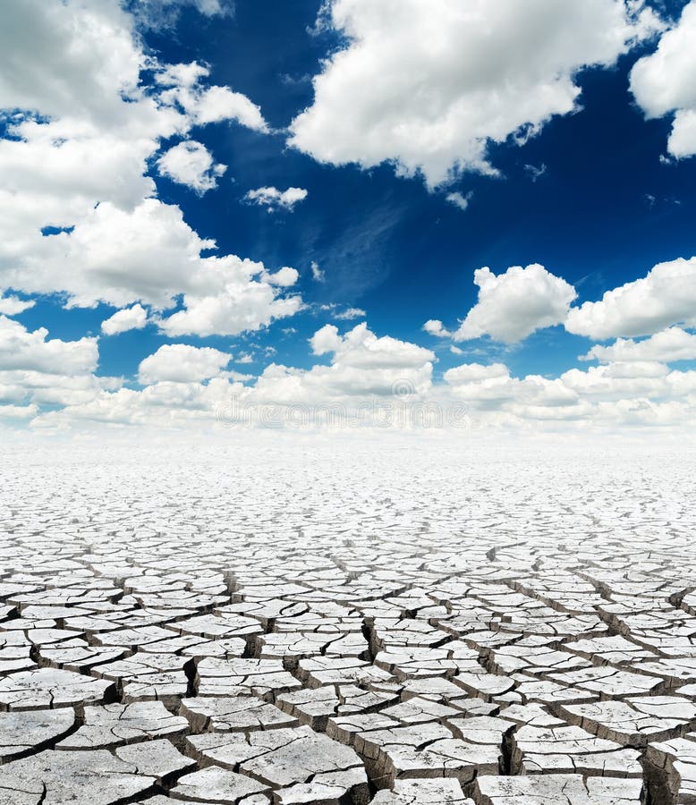 Drought Earth Under Deep Blue Sky with Clouds Stock Image - Image of ...