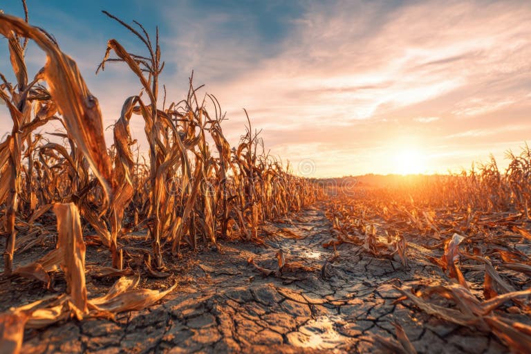 Drought Impact on Cornfields at Sunset: Capturing Nature Harsh ...
